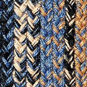 IHF Home Decor |River Shale Premium Braided Collection | Primitive, Rustic, Country, Farmhouse Style | Jute/Cotton | 30 Days Risk Free | Accent Rug/Door Mat | Blue, Black, Tan | 22"x72" Oval