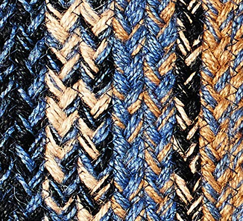 IHF Home Decor |River Shale Premium Braided Collection | Primitive, Rustic, Country, Farmhouse Style | Jute/Cotton | 30 Days Risk Free | Accent Rug/Door Mat | Blue, Black, Tan | 22"x72" Oval