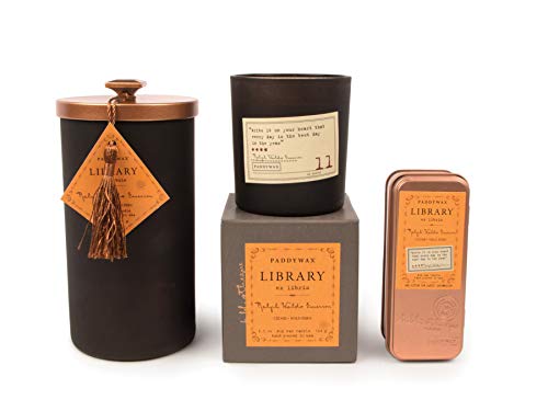 Paddywax Library Collection Ralph Waldo Emerson 2-Wick Scented Travel Tin Candle, 3.5-Ounce, Cedar & Wild Fern