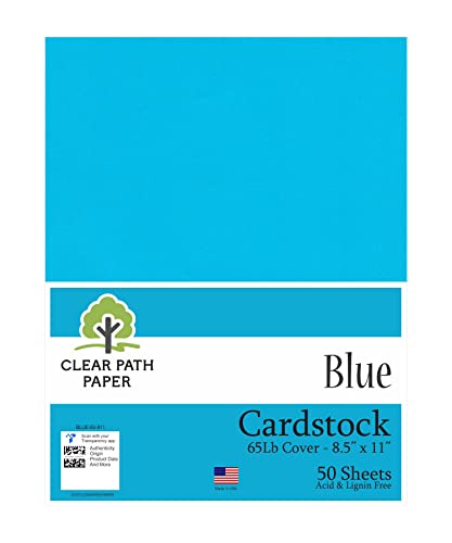 Blue Cardstock - 8.5 x 11 inch - 65Lb Cover - 50 Sheets - Clear Path Paper