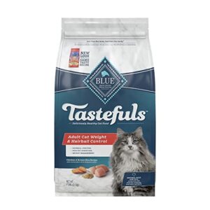 blue buffalo tastefuls weight & hairball control natural adult dry cat food, chicken, 7lb bag