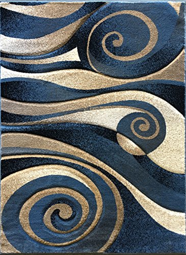 Modern Area Rug Blue Sculpture Design 258 (5 feet 2 inches x7 feet 1inch)