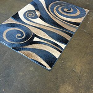 Modern Area Rug Blue Sculpture Design 258 (5 feet 2 inches x7 feet 1inch)