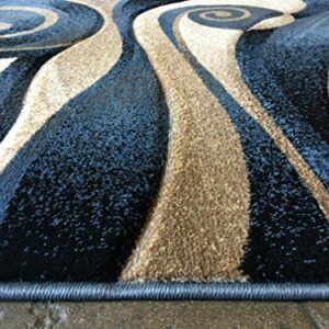 Modern Area Rug Blue Sculpture Design 258 (5 feet 2 inches x7 feet 1inch)