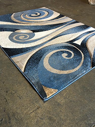 Modern Area Rug Blue Sculpture Design 258 (5 feet 2 inches x7 feet 1inch)