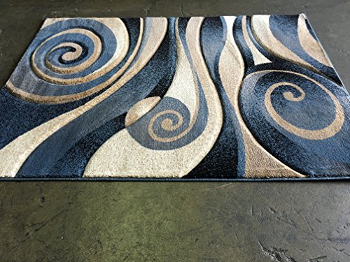 Modern Area Rug Blue Sculpture Design 258 (5 feet 2 inches x7 feet 1inch)