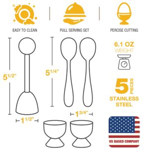 Egg Cups for Soft Boiled Eggs with Spoons - Stainless Steel Egg Topper - Durable Egg Opener Topper Cutter - Giftable Egg Cracker Tool & Soft Boiled Egg Holder Cutter by Eparé