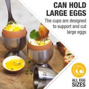 Egg Cups for Soft Boiled Eggs with Spoons - Stainless Steel Egg Topper - Durable Egg Opener Topper Cutter - Giftable Egg Cracker Tool & Soft Boiled Egg Holder Cutter by Eparé