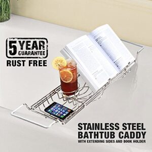 ToiletTree Products Stainless Steel Bath Caddy - Rust-Resistant Bathtub Shelf to Hold Books, Drinks, Phones, and Tablets - Luxury Bath Caddy Tray for Bathroom Accessories