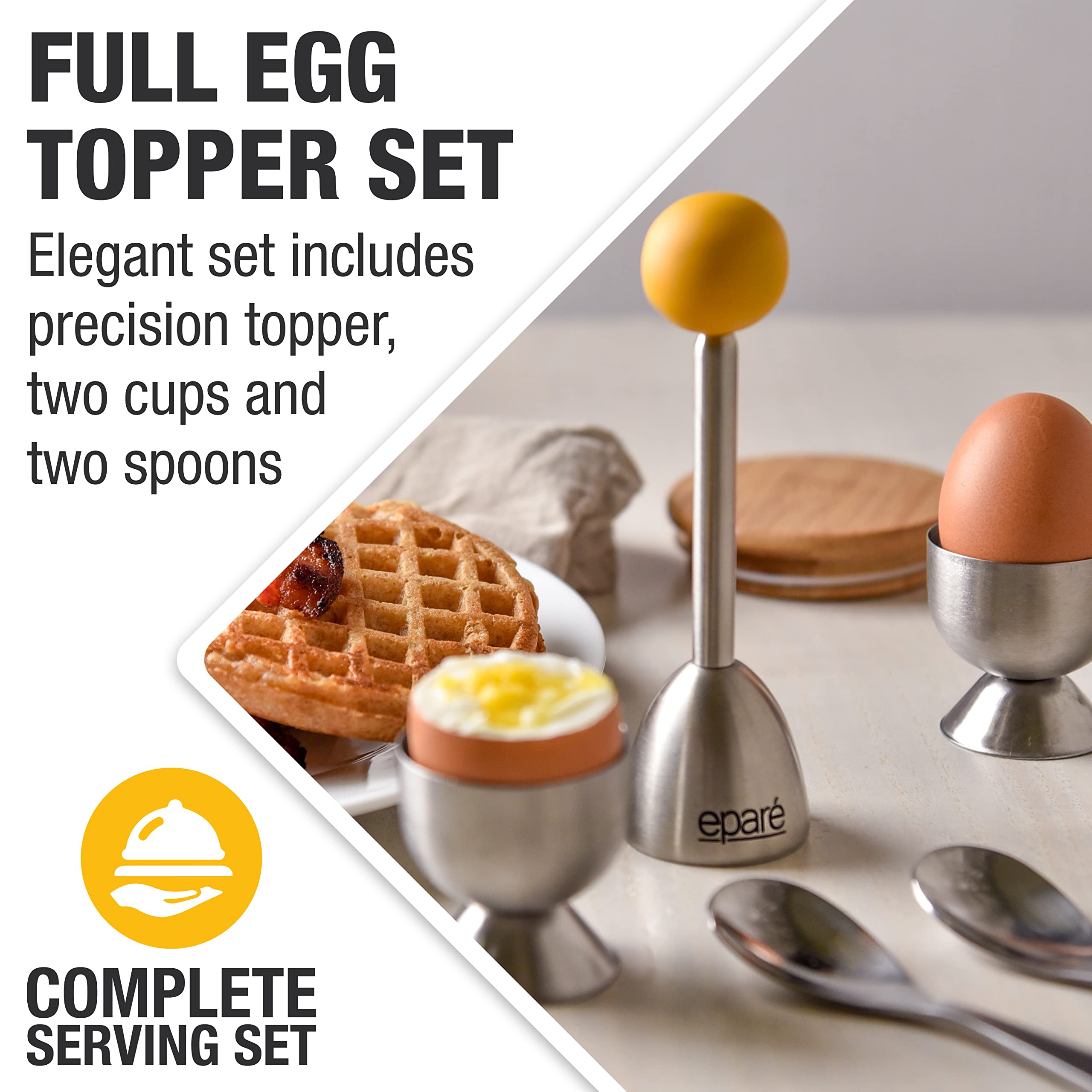 Egg Cups for Soft Boiled Eggs with Spoons - Stainless Steel Egg Topper - Durable Egg Opener Topper Cutter - Giftable Egg Cracker Tool & Soft Boiled Egg Holder Cutter by Eparé