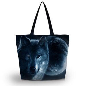 icolor wolf convenient shoppers tote beach school shopping bag large grocery eco friendly market travel sports handle case bag shoulder bag reusable portable storage handbags ygwb-20