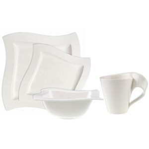 villeroy & boch new wave 4-piece place setting dinner, salad plate, bowl, and mug – premium porcelain, set of (variable), dinnerware