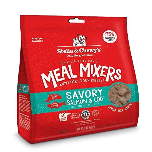 Stella & Chewy’s Freeze Dried Raw Savory Salmon & Cod Meal Mixer – Dog Food Topper for Small & Large Breeds – Grain Free, Protein Rich Recipe – 8 oz Bag