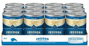 blue buffalo freedom grain free natural senior wet dog food, chicken 12.5oz cans (pack of 12)