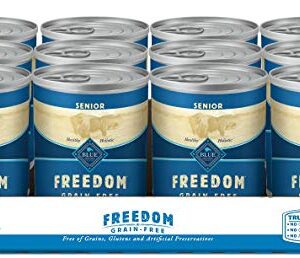 Blue Buffalo Freedom Grain Free Natural Senior Wet Dog Food, Chicken 12.5oz cans (Pack of 12)