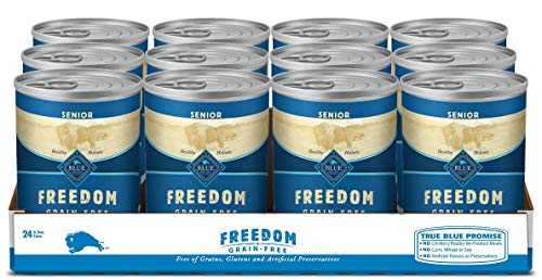 Blue Buffalo Freedom Grain Free Natural Senior Wet Dog Food, Chicken 12.5oz cans (Pack of 12)