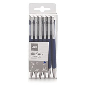 office depot tungsten carbide retractable ballpoint pens, medium point, 0.7 mm, blue barrel, blue ink, pack of 12 pens