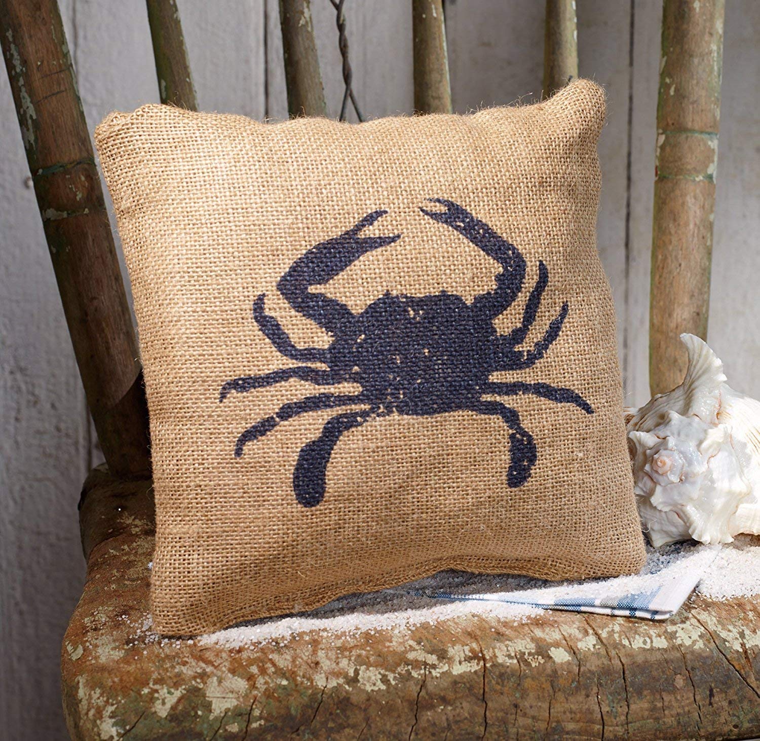 Small Burlap Crab Pillow (8x8")