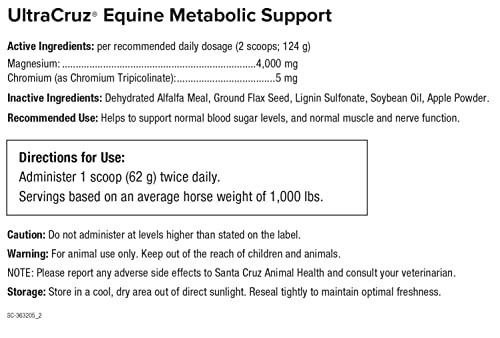 UltraCruz Equine Metabolic Support Supplement for Horses, 10 lb, Pellet (36 Day Supply)