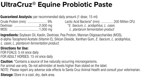 UltraCruz Equine Probiotic Supplement for Horses, 60 ml, Paste (4 Day Supply)