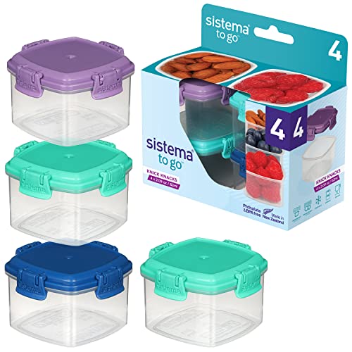 Sistema To Go Collection Mini Knick Knack Snack Container, 2.09 oz./62 mL, Pink/Green/Blue/Purple, 4 Count