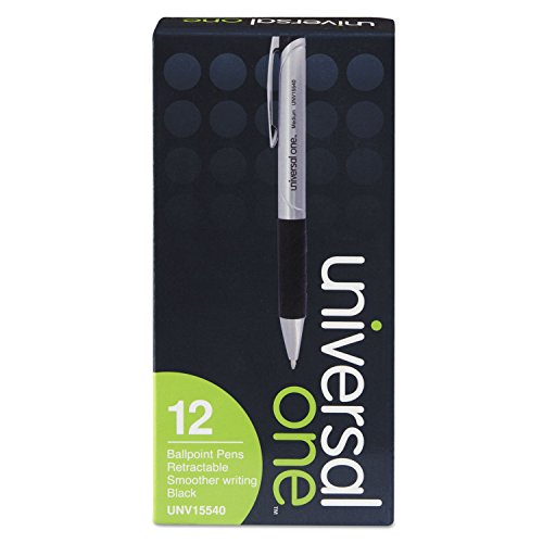 Universal Comfort Grip Ballpoint Pen, Retractable, Medium 1 Mm, Black Ink, Silver Barrel, Dozen