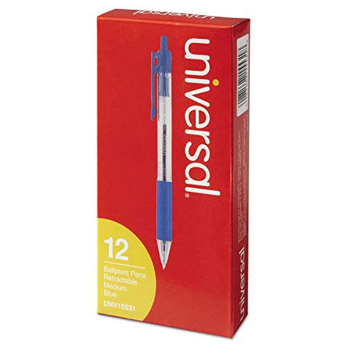 Universal Comfort Grip Ballpoint Pen, Retractable, Medium 1 Mm, Blue Ink, Clear Barrel, Dozen