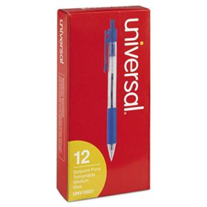 Universal Comfort Grip Ballpoint Pen, Retractable, Medium 1 Mm, Blue Ink, Clear Barrel, Dozen