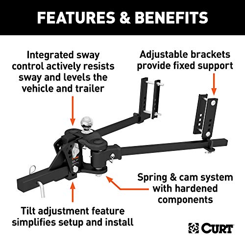 CURT 17500 TruTrack Weight Distribution Hitch with Sway Control, Up to 10K, 2-In Shank, 2-5/16-Inch Ball, Black