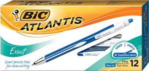 bic glide exact ballpoint pen, retractable, fine 0.7 mm, blue ink, blue barrel, dozen