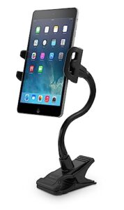 macally adjustable gooseneck tablet holder & phone clip - works with phones & tablets up to 8” - flexible phone holder & tablet mount with clip on clamp for desks up to 1.75” thick (clipmount),black