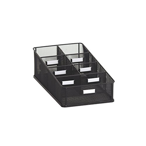 Safco Products 3291BL Onyx Mesh Condiment Carton Organizer | 7 Compartments | Break Room, Classroom Supply Organizer | Steel Metal Mesh | Includes Labels | Black