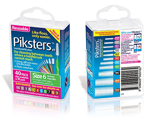 Piksters Interdental Brushes (40 Pack, Size 6 (Green))