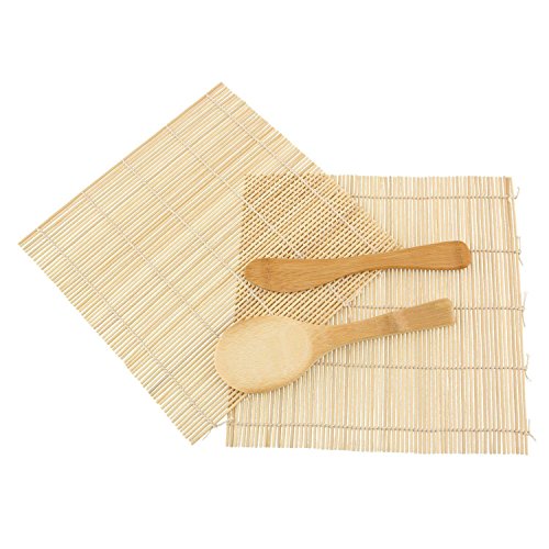 JapanBargain 3677+3793, Sushi Making Kit Sushi Rolling Mat Bamboo Sushi Roller with Rice Paddle Scoop Butter Spreader Set