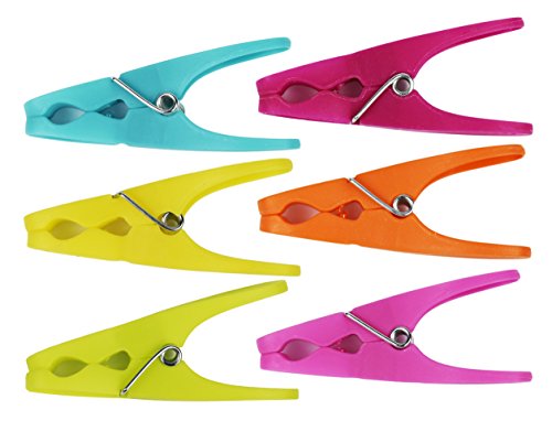 64 Plastic Clothespins w/ 6 Bright Colors - Clothes Pin, Laundry, Bag Clip, Chip Clip, Sealer, Ect.