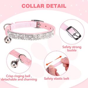 BINGPET Adjustable Cat Collar Soft Velvet Safe Collars Bling Diamante with Bells, Pink