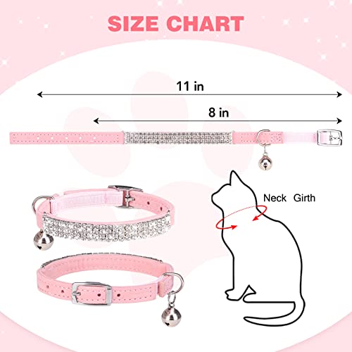 BINGPET Adjustable Cat Collar Soft Velvet Safe Collars Bling Diamante with Bells, Pink