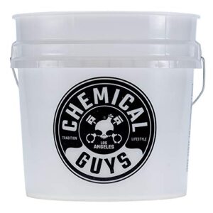 chemical guys acc_103 heavy duty detailing car wash bucket with chemical guys logo, 4.5 gal , semi transparent white