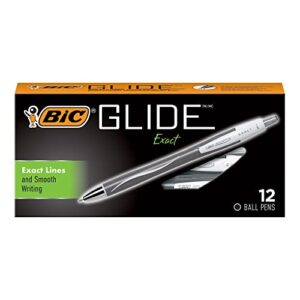 bic glide exact retractable ball point pen, fine point (0.7 mm), black, precise lines for clean writing, 12-count