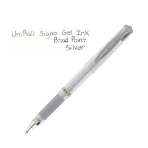 Uni-Ball Signo UM-153 Gel Ink Rollerball Pen, 1.0mm, Broad Point, Silver Ink, Pack of 12