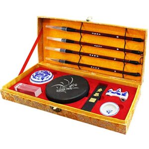 mozentea chinese calligraphy brush kit set of 10, with ink stick & ink stone for painting japanese sumi-e or writing kanji s-f-z1