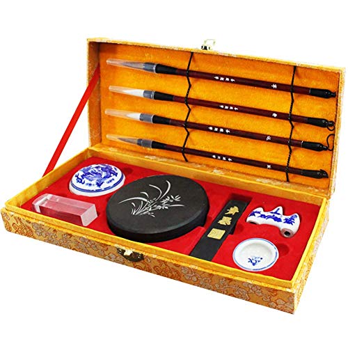 Mozentea Chinese Calligraphy brush Kit Set of 10, with Ink Stick & Ink Stone for Painting Japanese Sumi-e or Writing Kanji S-F-Z1