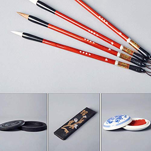 Mozentea Chinese Calligraphy brush Kit Set of 10, with Ink Stick & Ink Stone for Painting Japanese Sumi-e or Writing Kanji S-F-Z1