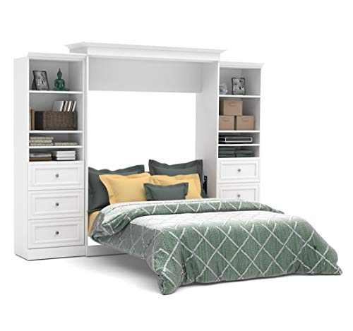 Bestar Versatile Queen Murphy Bed and 2 Shelving Units with Drawers (115W) in White