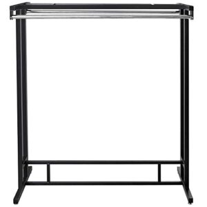 MyGift Black Stainless Steel Heavy Duty Clothes Garment Rack, Freestanding Double Rod Clothing Hanger Stand with Storage Display Shelf