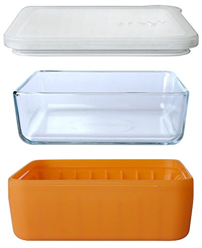 Frego Award-Winning Plastic-Free Glass and Silicone Food Container | 4 Cups | Orange