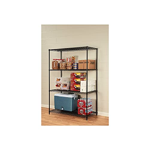 Alera SW504824BL Industrial Heavy-Duty Wire Shelving Starter Kit, 4-Shelf, 48w X 24d X 72h, Black