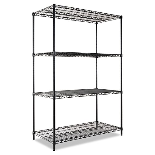 Alera SW504824BL Industrial Heavy-Duty Wire Shelving Starter Kit, 4-Shelf, 48w X 24d X 72h, Black