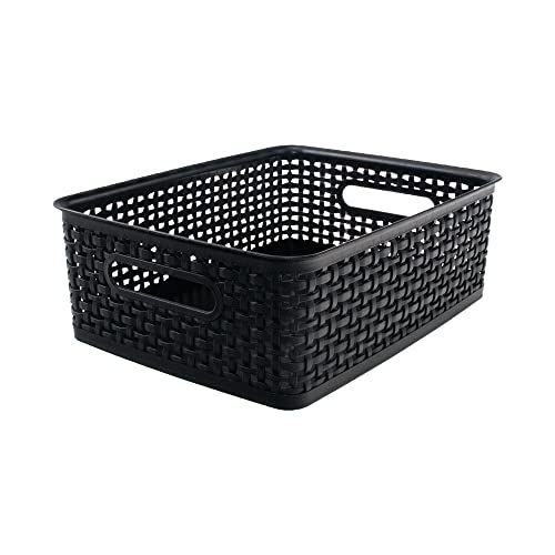 Advantus Weave Design Plastic Medium Bin, 13.75"L by 10.5"W by 4.625"H, Black