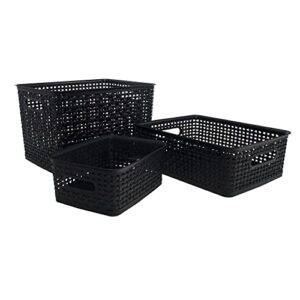 Advantus Weave Design Plastic Medium Bin, 13.75"L by 10.5"W by 4.625"H, Black